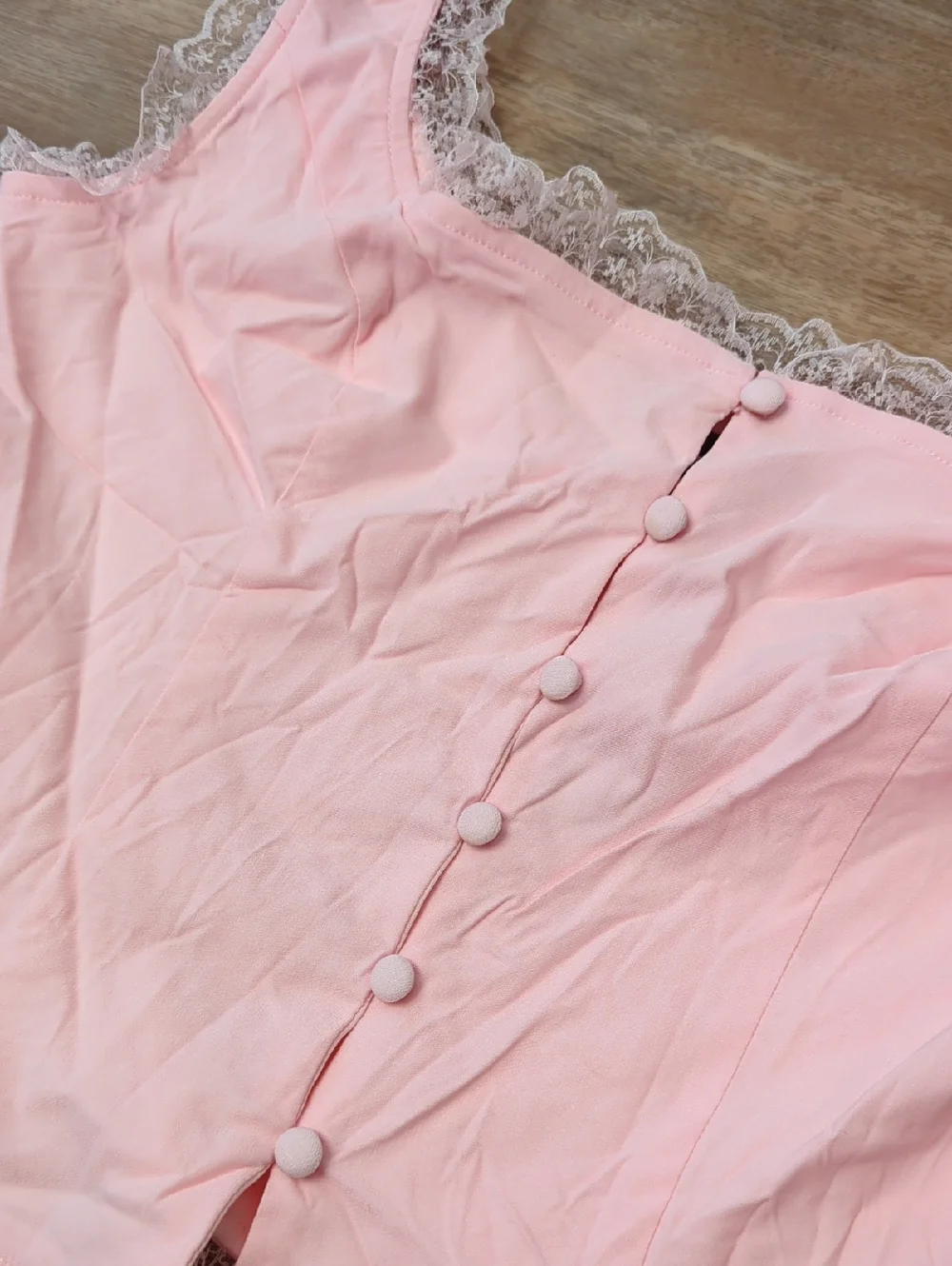 vestique | Tops | Nwt Vestique Pink Lacetrim Button Front Kimmi Top ...